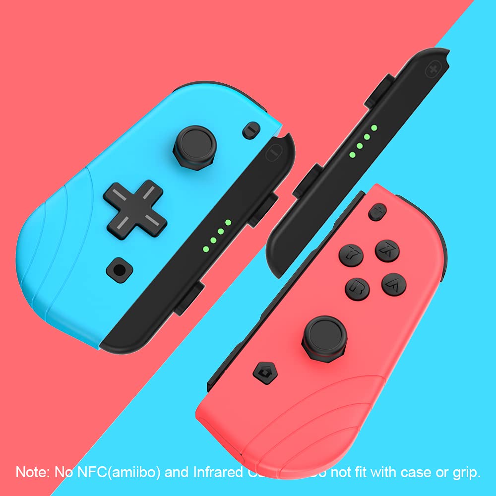 Switch Controllers, Replacement for Joycon Controllers with Grip Dual Shock Wake-Up Plug and Play, (L/R) Controller Compatible for Nintendo Switch/Switch lite (Blue and Red)