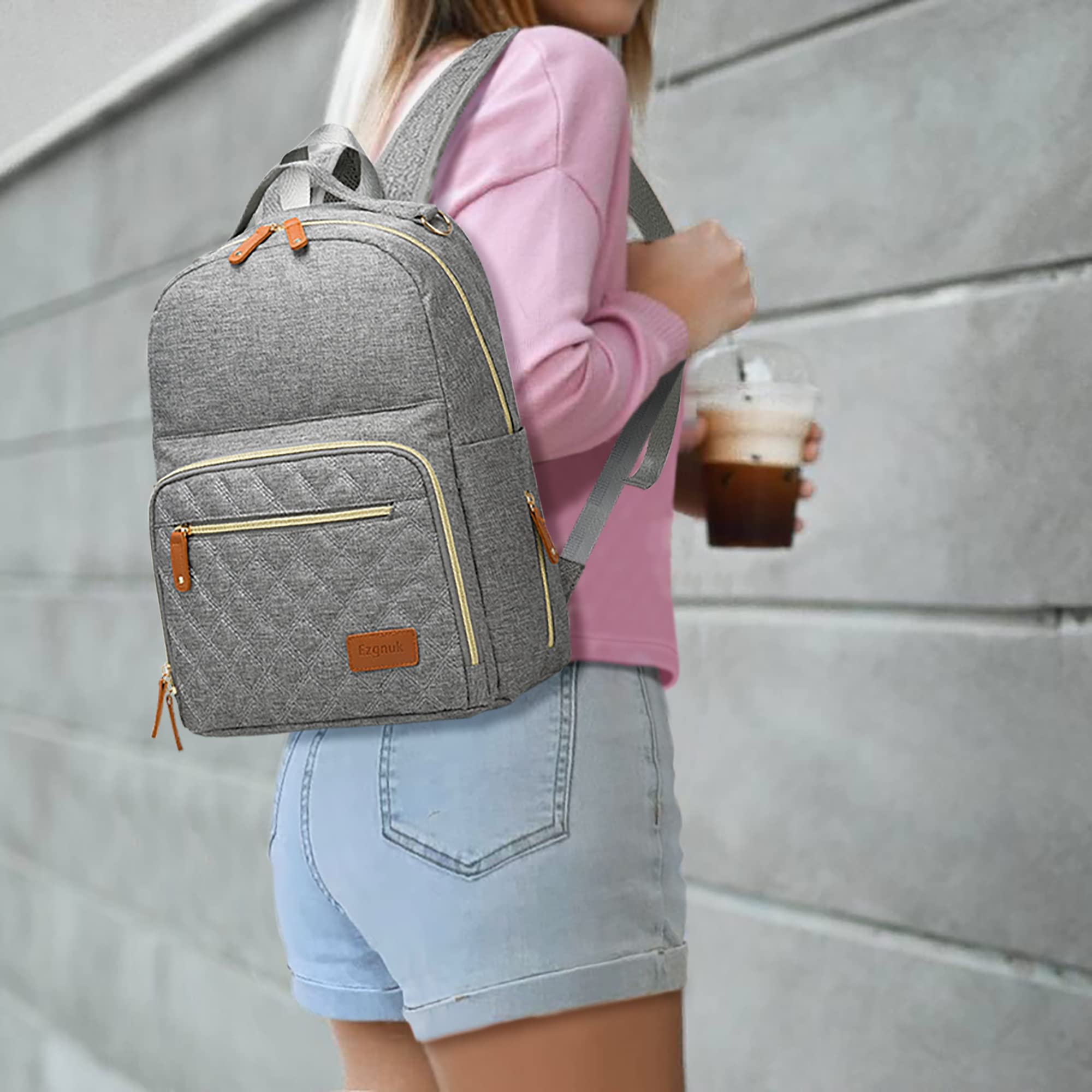 Ezgnuk Diaper Bag Backpack, Baby Travel Pack Organizer with Large Capacity Multifunction, Waterproof and Thermal Insulation. (Grey)