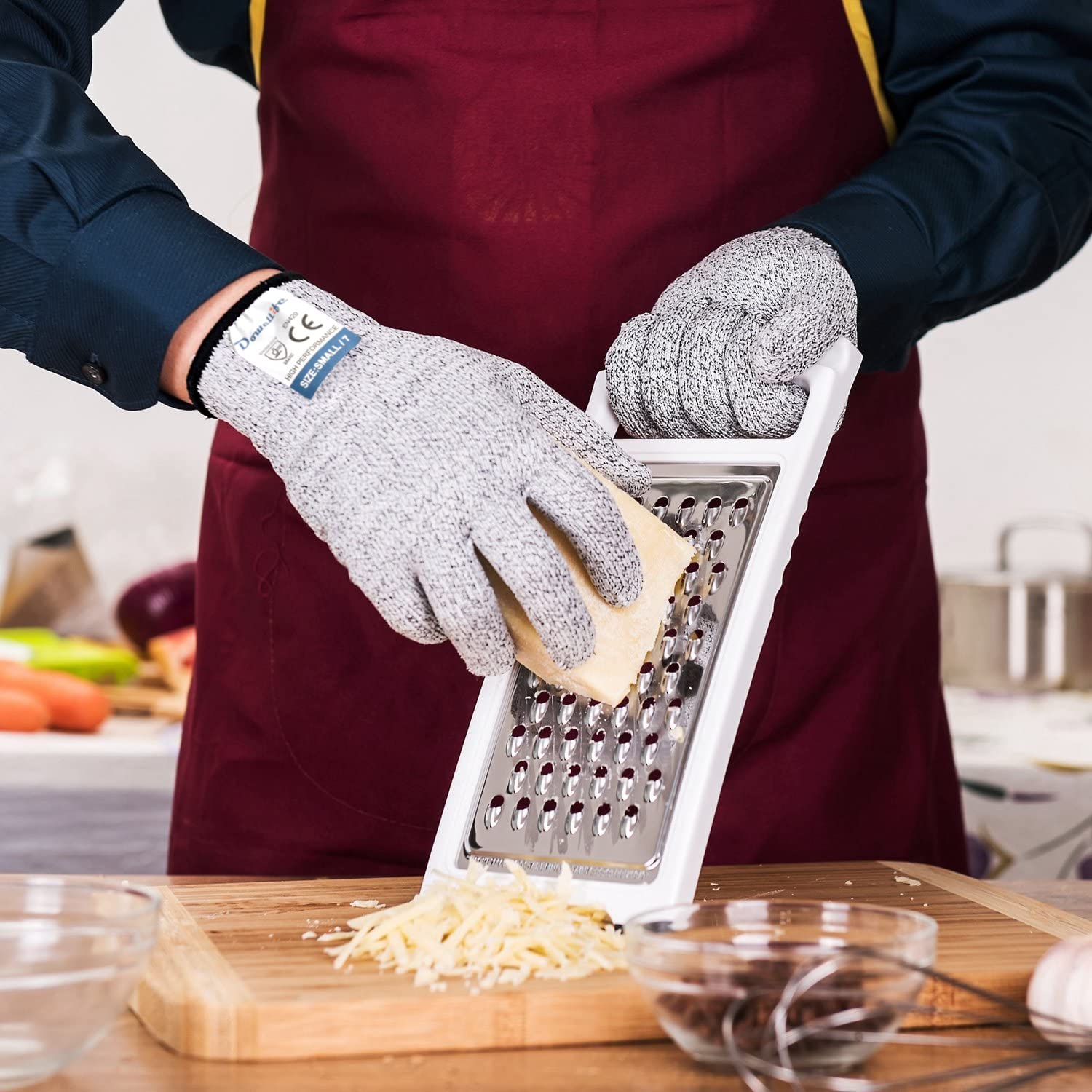 Dowellife Large Grey Protective Gloves with Cut Resistance, Machine Washable