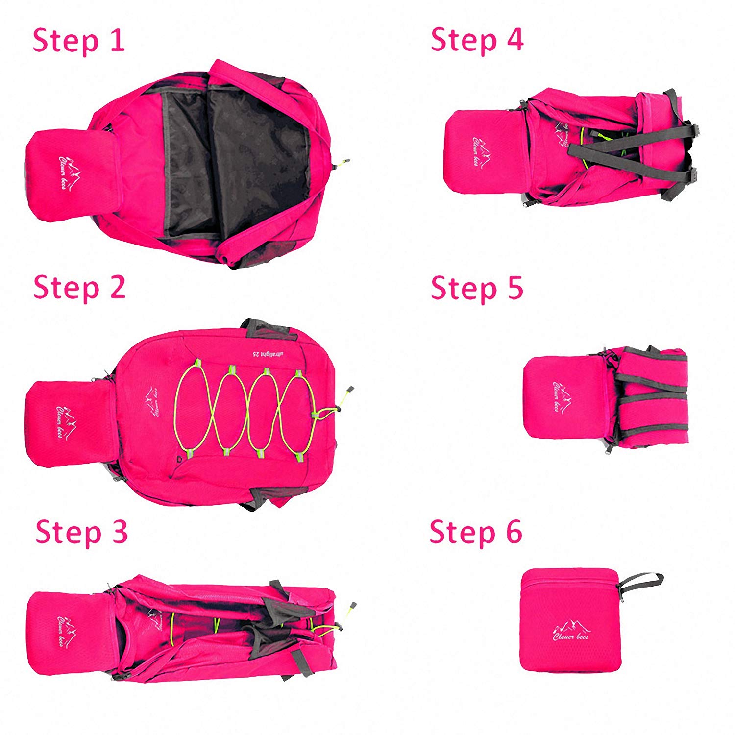 CLEVER BEES Outdoor Water Resistant Hiking Backpack, Fuchsia