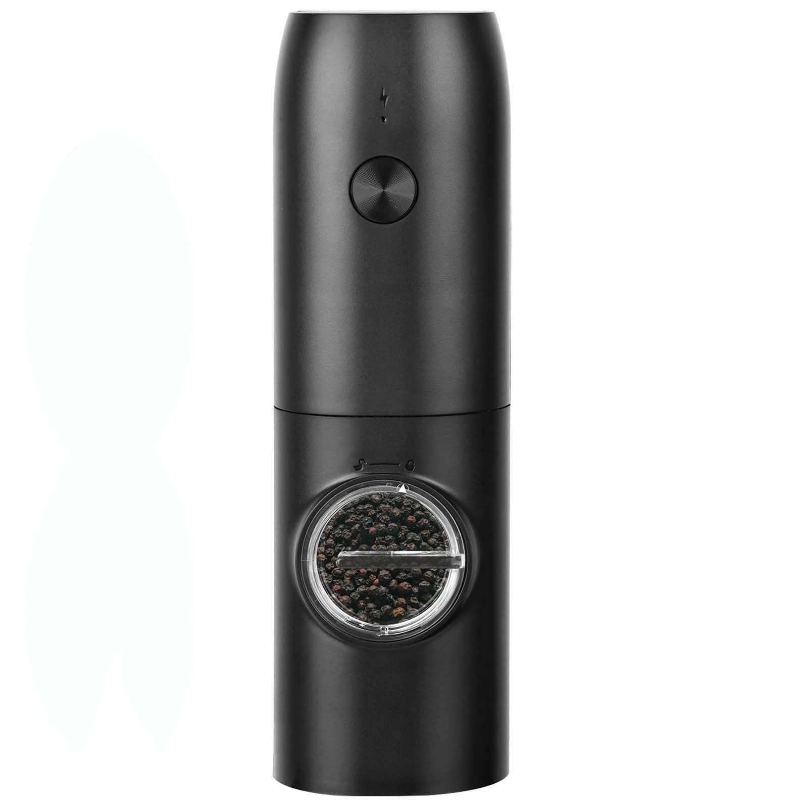 Electric Pepper Grinder,Rechargeable Automatic Pepper And Salt Grinder,One Hand Pepper Mill With Adjustable Coarseness, USB Type-C Charge And LED Light, Color Black