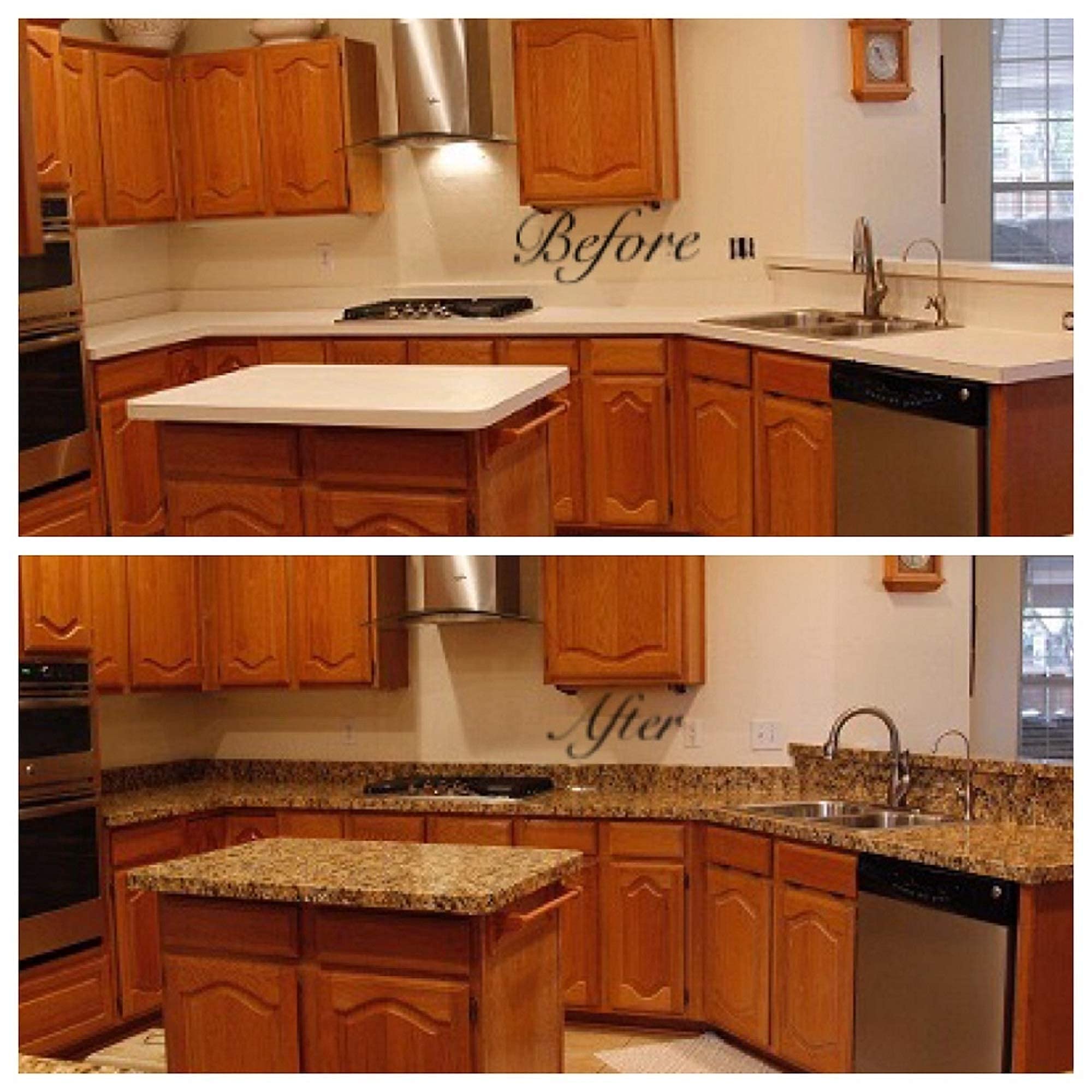 EZ FAUX DECOR Kitchen Countertop Update Vinyl Laminate Cover | Easy Install | Peel and Stick | Durable Self-Adhesive | 36β x 180β | Granite Marble Design | Venetian Gold (15ft)