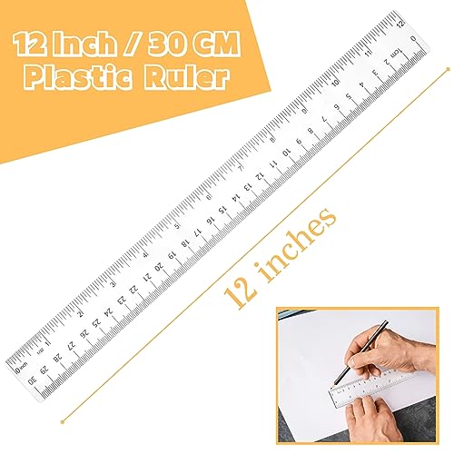 Plastic Ruler, Straight Ruler, 2PCS Clear Acrylic Ruler, 12 Inch Rulers with Centimeters and Inches, Measuring Tools for Student School Office