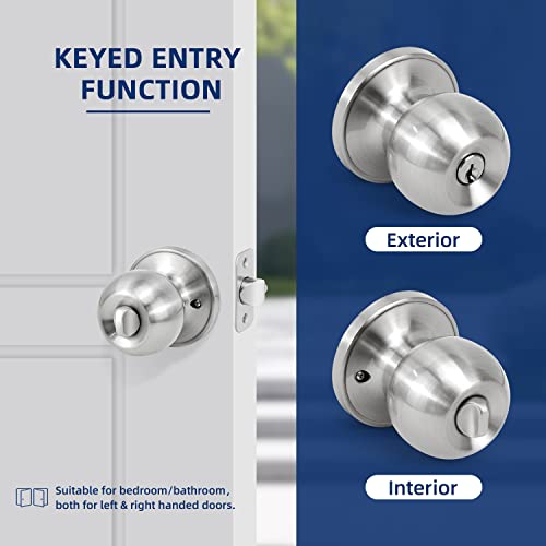 LOQRON Key Entry Ball Door Knob and Single Cylinder Deadbolt Lock Combo Set Security for Entrance and Front Door with Satin Nickel Finish