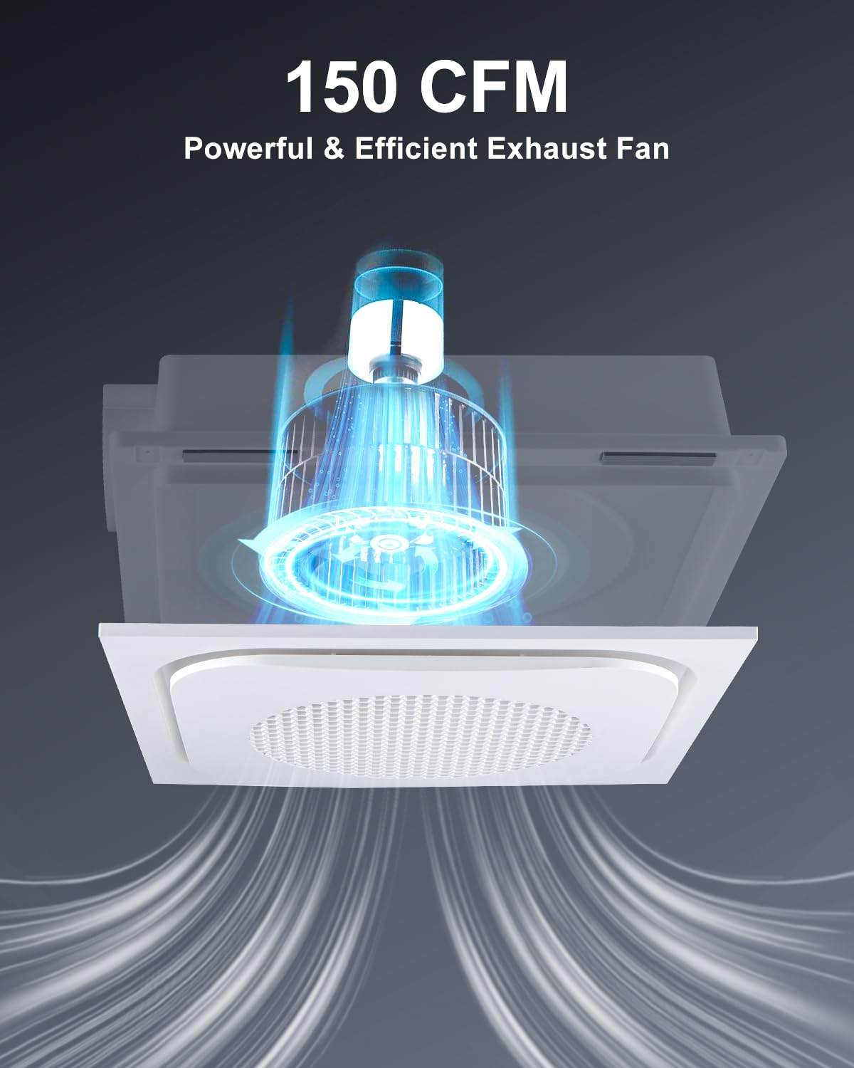 GROWNEER Bathroom Exhaust Fan with Light, 150 CFM 1.0 Sone Bathroom Fan with Light Combo, 40W Bathroom Fan with LED Night Light, White