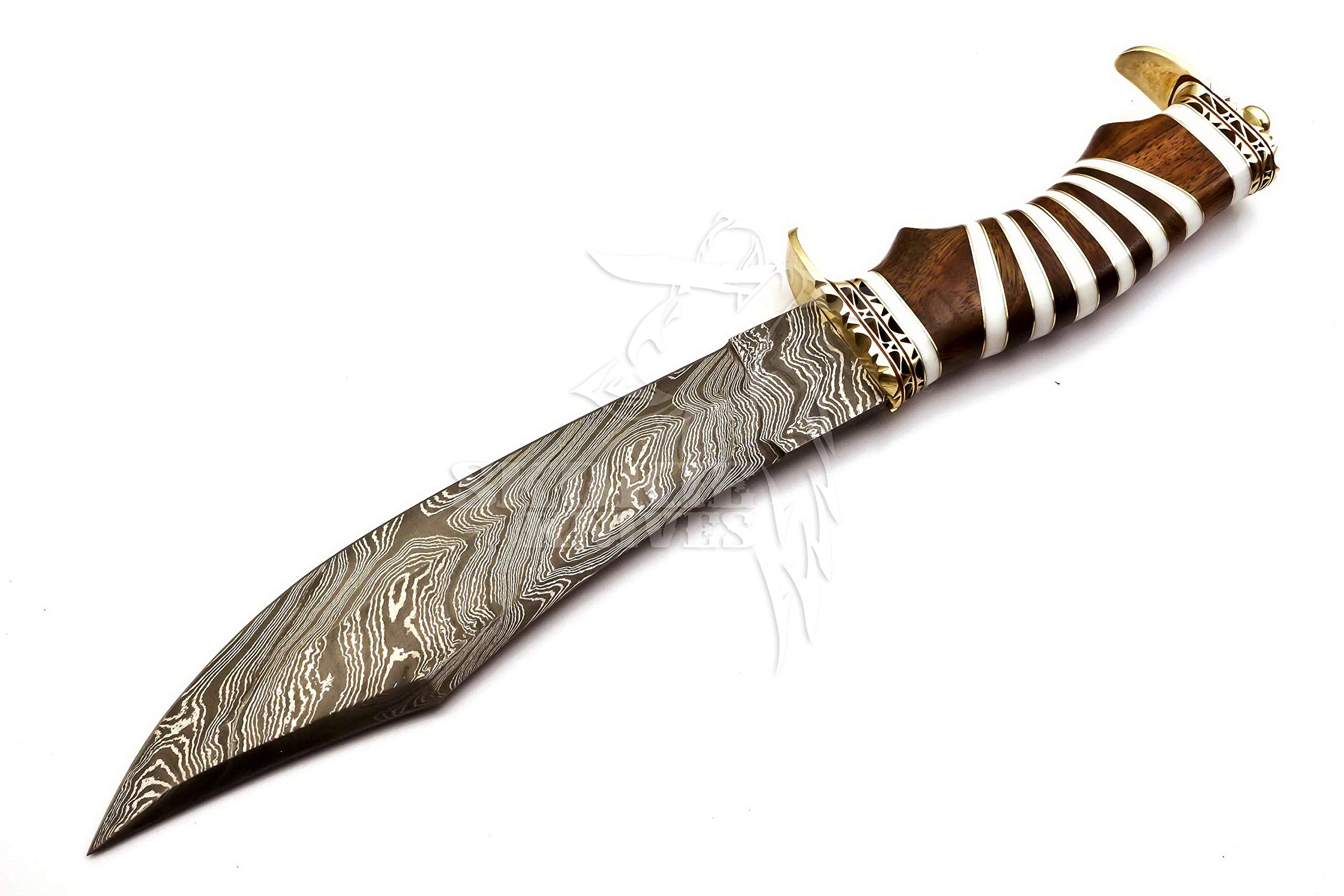 Skokie Knives Custom Hand Made Damascus Steel Hunting Knife Handle Camel Bone (Brown)