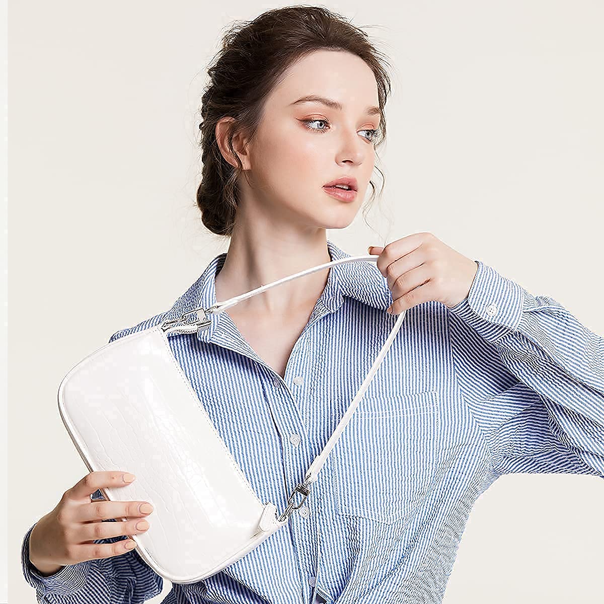 White Purse for Women 3pcs Set Small Shoulder Bag Mini Clutch Purses 90s Y2k Handbags