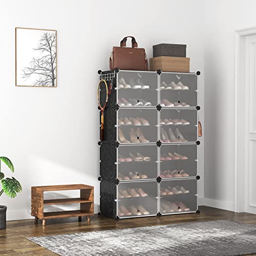 ROJASOP Shoe Rack Organizer, 8-Tier Shoe Organizer 32 Pairs Portable Shoe Rack Organizer Shoes Storage Cabinet Shoe Racks for Closet Entryway Bedroom (Black, 2 by 8)