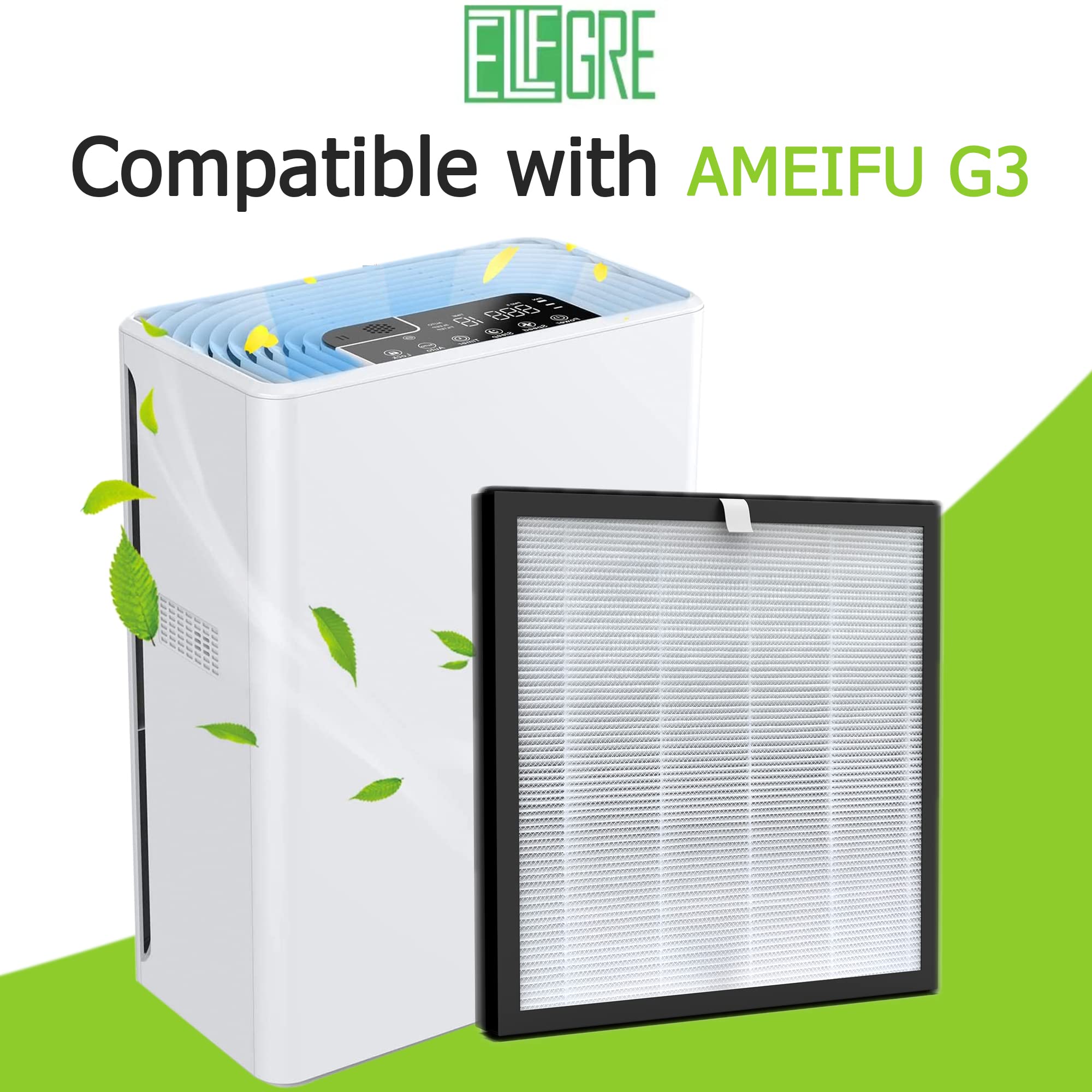 EzLfGre G3 2-Pack Filter Replacement, Compatible with AMEIFU G3 (FXAP2W) Air Purifier(Sferf-30), 3-in-1 H13 True HEPA, 2 Pack