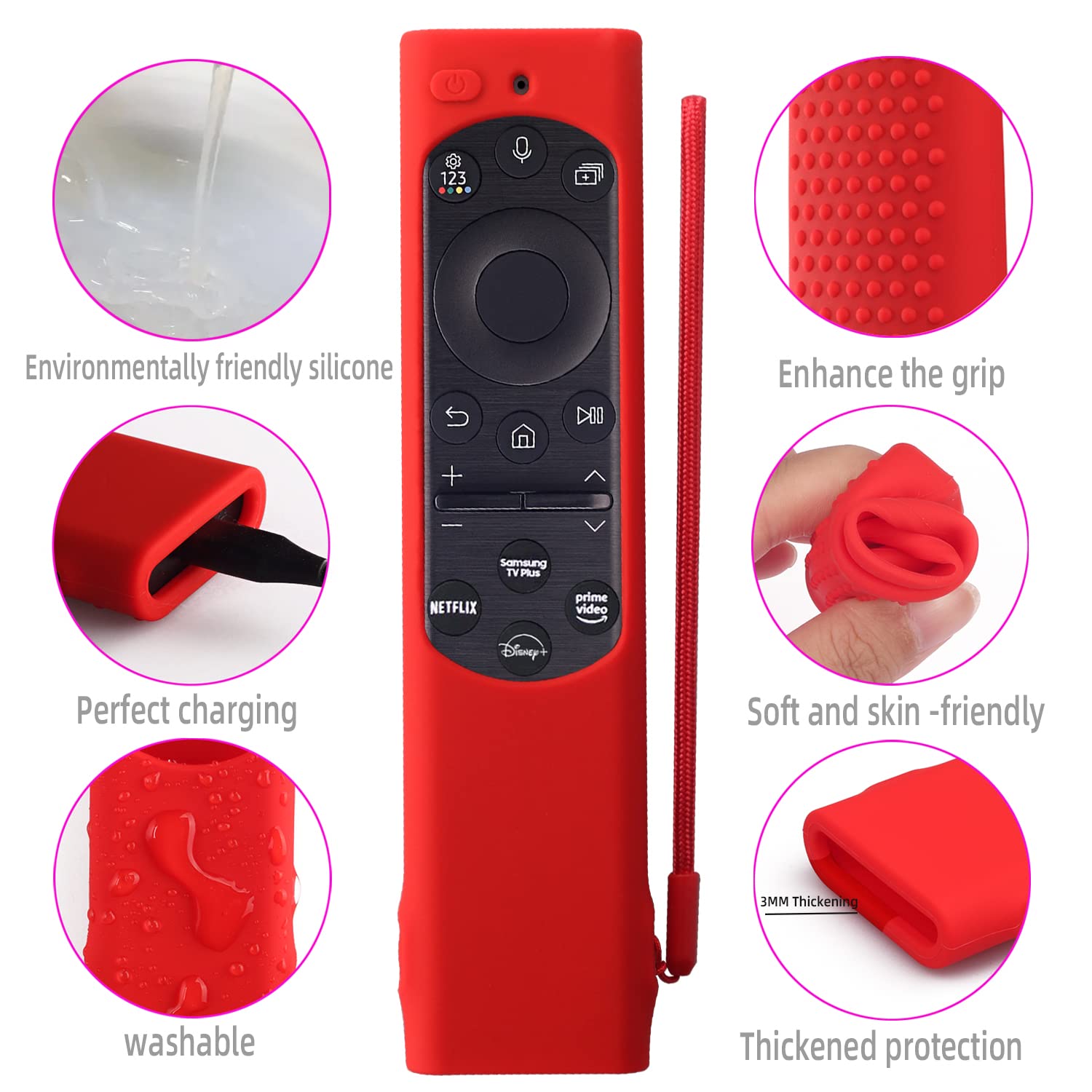 Compatible with Samsung Smart TV Remote 2022 BN59 Remote with Solar Panels Silicone Cover, Anti-Fall Shockproof Silicone Protective case with Lanyard(Luminous Green+Luminous Blue)