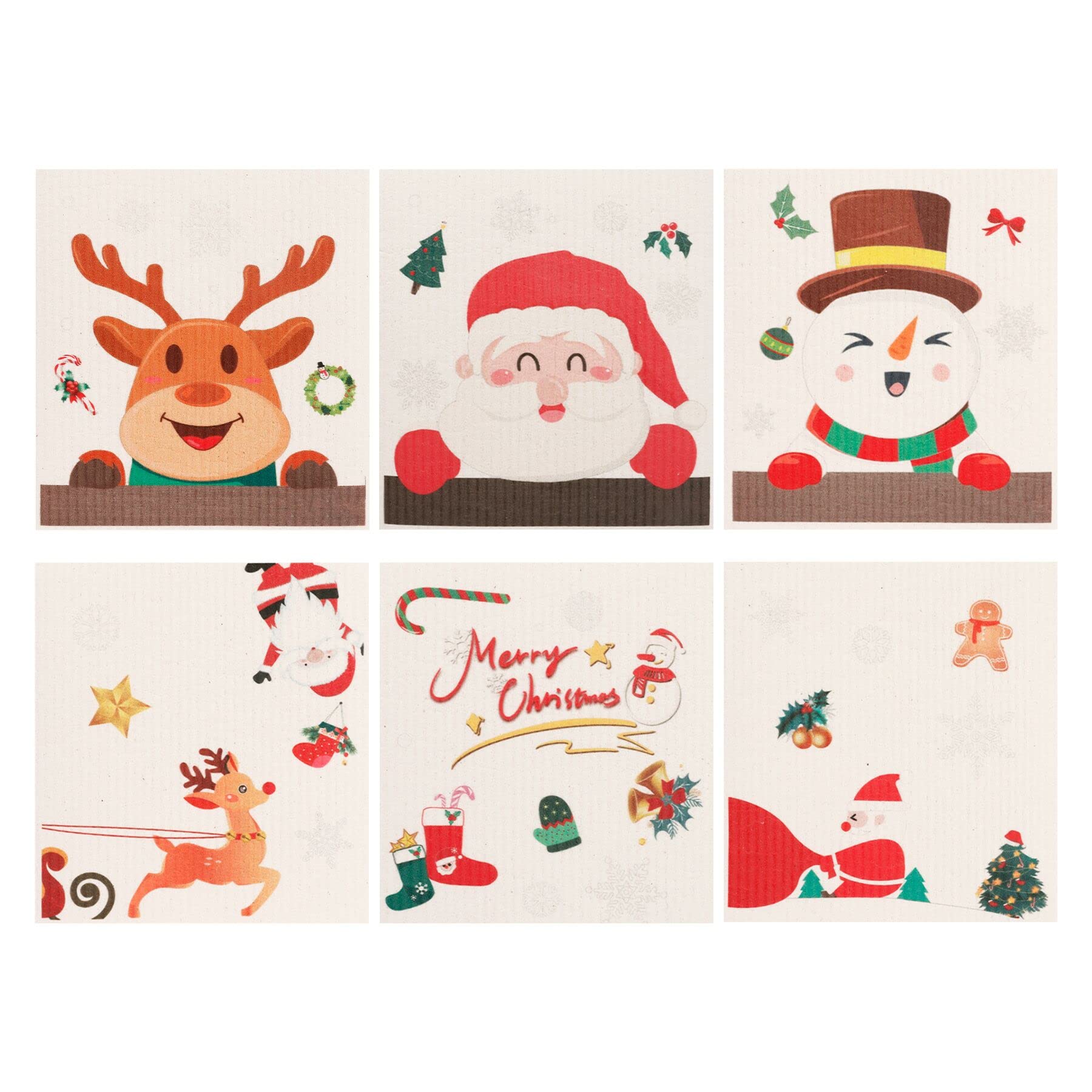 eZAKKA Christmas Swedish Dishcloths for Kitchen, Dish Cloths for Washing Dishes, Swedish Cloths Christmas 6 Pack, Washable & Reusable Paper Towels, Original Made in Sweden