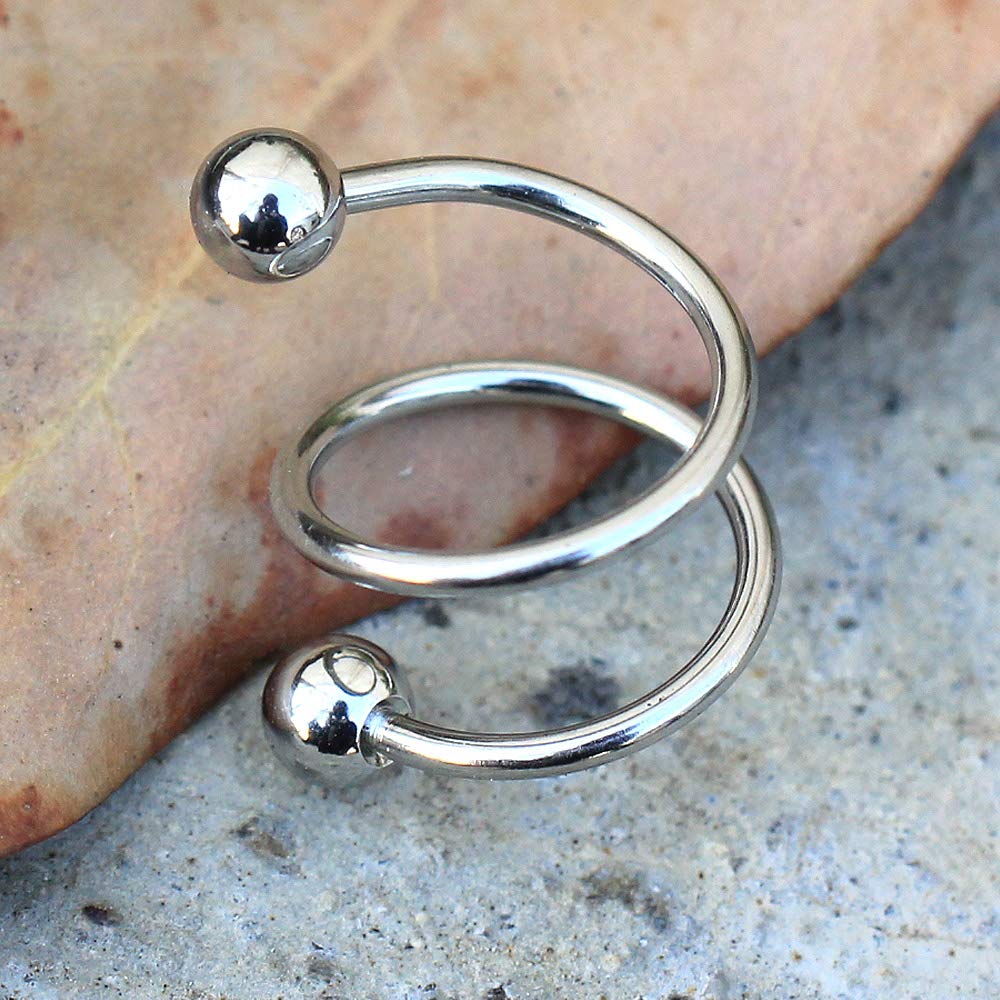 Cocobul Body Jewelry 316L Stainless Steel Double Coil Twist Cartilage Earring | 16 Gauge 8mm Diameter