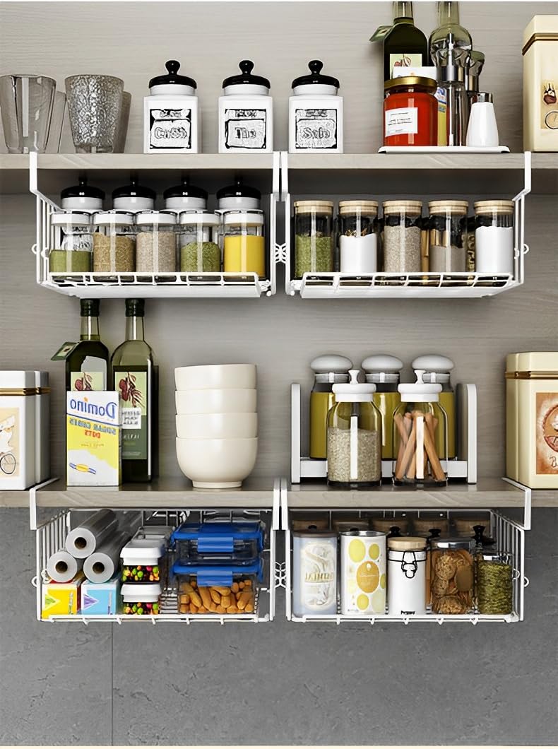 Couwilson ππ§πππ« ππ‘ππ₯π πππ¬π€ππ Storage 2Pack - 12.6in Metal Under Cabinet Shelf, Hanging Wire Basket Shelves, Undershelf Storage Basket for Kitchen Pantry Bookshelf