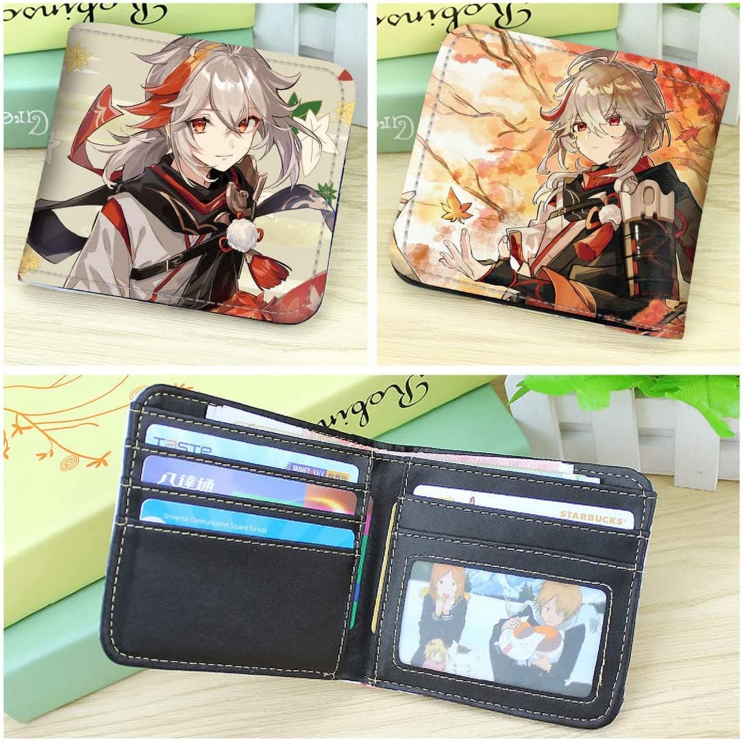 ECTOZ for Genshin Impact Wallet Pu Short Section Folded Colorful Printed Card Bag Kaedehara Kazuha Men and Women Coin Purse