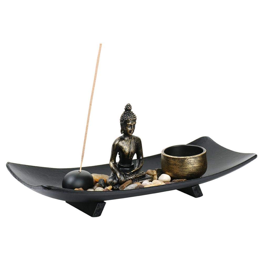Tabletop Buddha Zen Garden, Resin Incense Burner Holder Zen Sandbox Ornament Candle Holders for Home Office Decor (C)