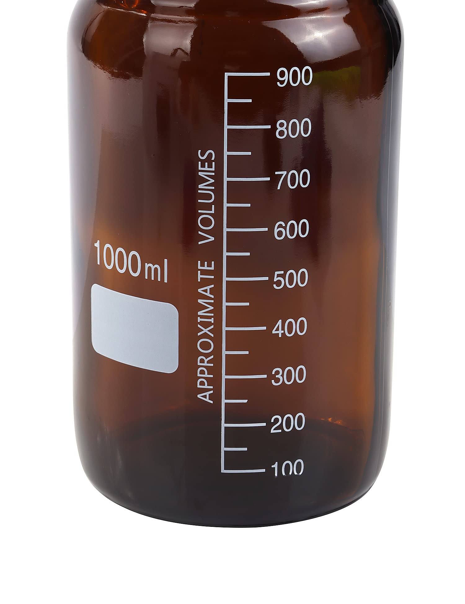 Moonetto 4 Pack 1000ml Amber Brown Glass Graduated Round Lab Bottles Autoclavable Reagent Media Storage Bottle With GL45 Blue Screw Cap