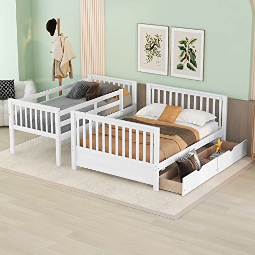 Merax Twin-Over-Full Bunk Bed with Ladders and Two Storage Drawers,White