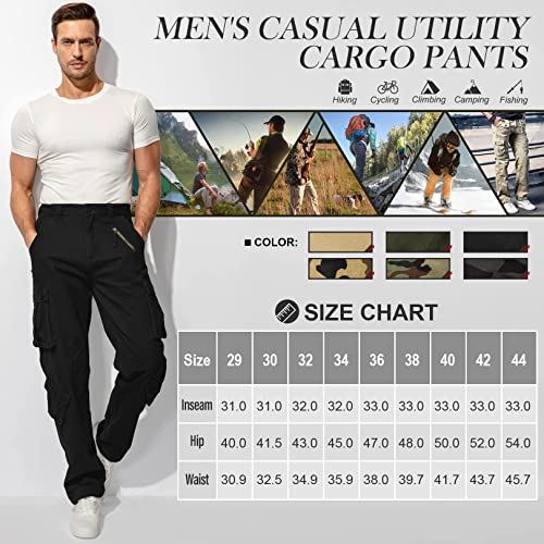 Men's BDU Casual Military Pants, Tactical Wild Army Combat ACU Rip Stop Camo Cargo Work Pants Trousers with 8 Pockets #7533 Black 36