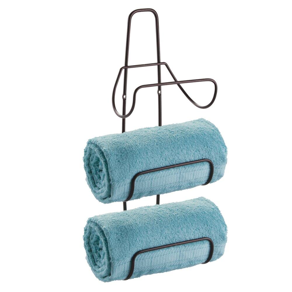 mDesign Metal Wall Mount 3 Level Bathroom Towel Rack Holder & Organizer - for Storage of Towels, Washcloths, Hand Towels, Robes - 2 Pack - Bronze