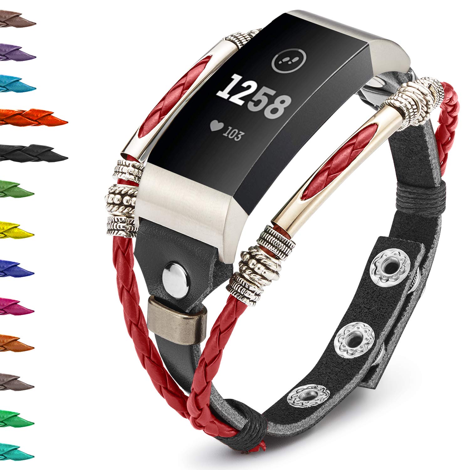 Compatible with Fitbit Charge 4/ Charge 3/SE Bands for Women, Marval.P Handmade Leather Band, Replacement Bracelet Strap, Wristbands with Adjustable Size, Fashion Wrist Band Straps Lover