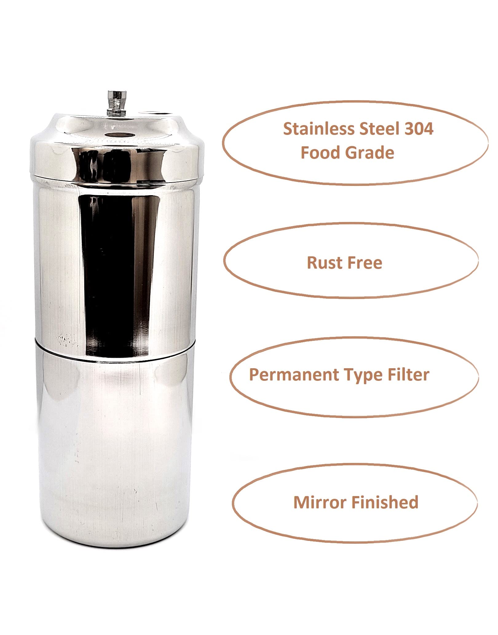 KERAM south indian drip coffee maker 4/5 cup 10.14 Oz(300 ml) permanent/reusable phin filter small/mini-metal SS 304 for camping manual dripper makers