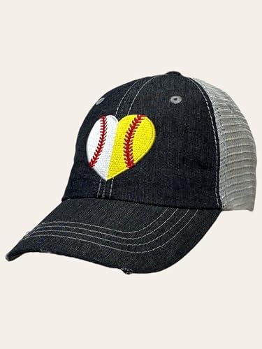 Cocomo Soul Womens Ball Mom Hat | Ball Mom | Ball Mom Baseball Softball Mom Hat | Half Baseball Half Softball Hat 400 Dark Grey