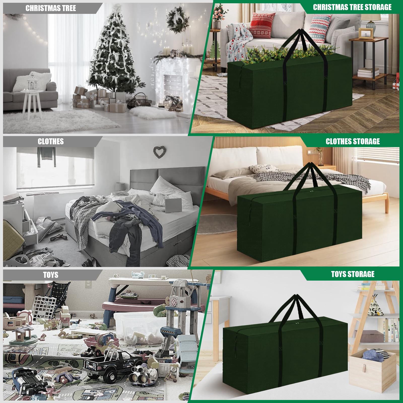 skyfiree Christmas Tree Storage Bag Fits Up to 12 Ft Tall Artificial Disassembled Trees, Heavy Duty 420D Waterproof Christmas Tree Bag Extra Large Xmas Tree Bag with Handles & Zipper (Green)