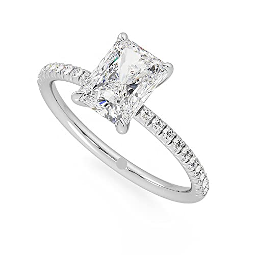 CUSTOMIZE JEWELS 1.50 Carat- 8x6 MM Radiant Cut Solitaire Moissanite Engagement Ring In 14k Gold with Accent Stone For Women,D-VVS1 (14k White Gold, 5.5)