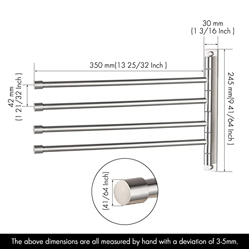 KES Bathroom Towel Bar 13.8 Inch Swing Arm Wall Mount Swing Out 4-Arm Towel Holder, SUS304 Stainless Steel Brushed Finish, A2102S4-2