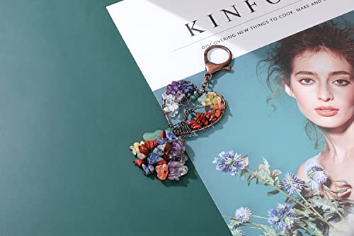 CrystalTears Chakra Healing Crystal Keychain Tree of Life 7 Chakra Heart Gemstone Car Keyring keychains for Women Christmas Gift