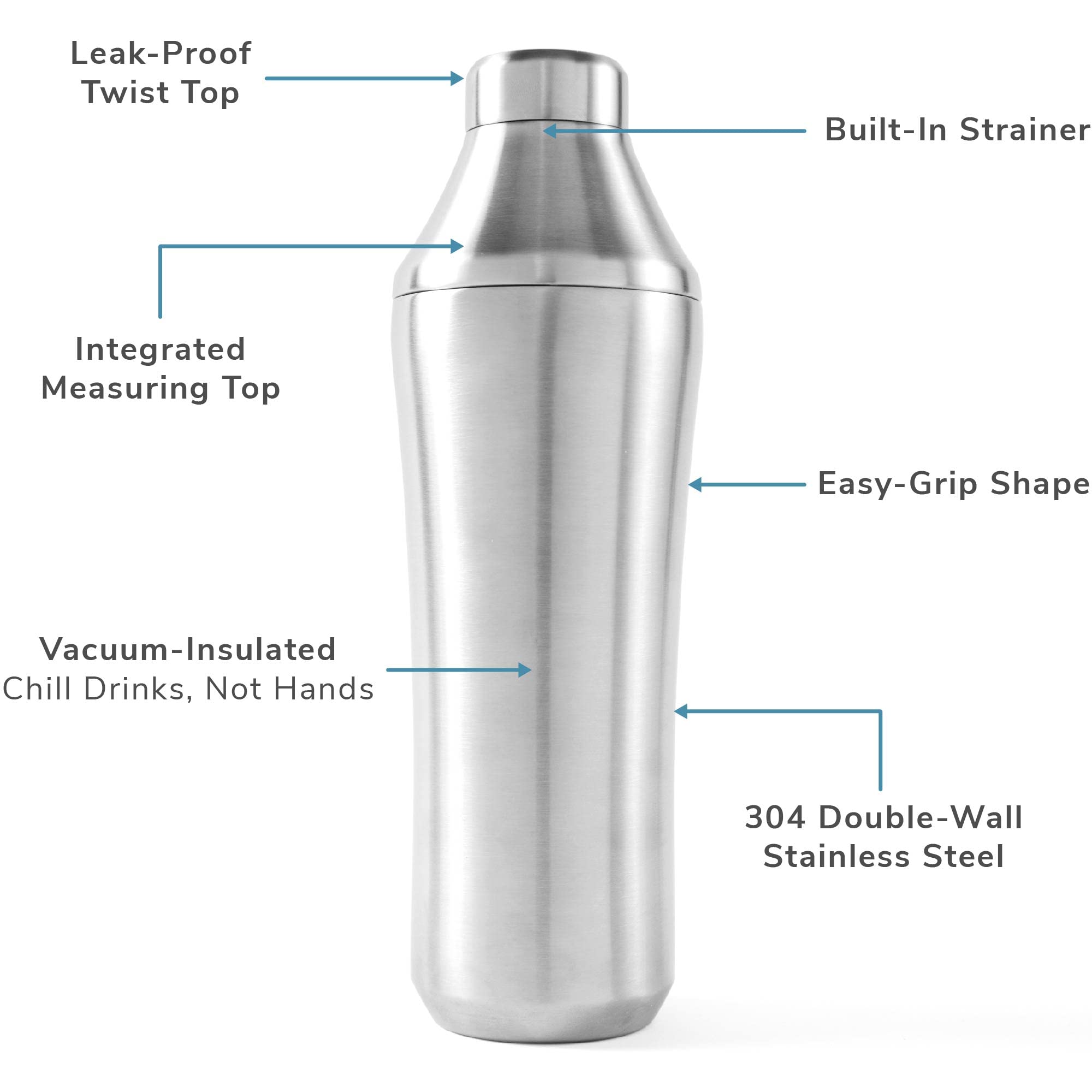 Elevated Craft Hybrid Cocktail Shaker + Hybrid Cocktail Glass - Home Bar Essential Bundle - Premium Vaccum Insulated Cocktail & Steel Base with Removable Glass Insert, Innovative Measuring System