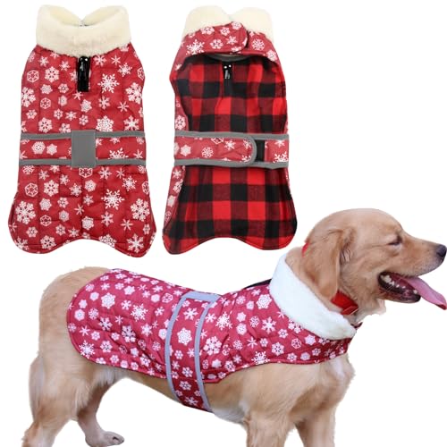 JoyDaog Reflective Belt Dog Coats for Small Dogs,Reversible Warm Puppy Jacket for Cold Winter,Christmas Red S
