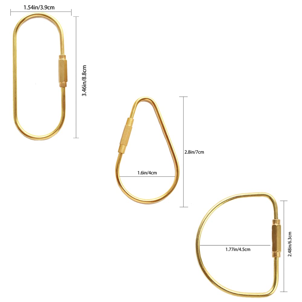 Durable Brass Screw Lock Clip Key Chain Ring, Simple Style Car keychain for Men Women (3PCS) (3), Golden, 5.04 x 4.21 x 0.55 inches;1.9 ounces