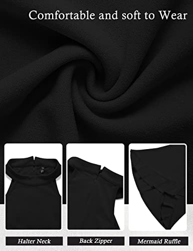 MEROKEETY Women's Sexy Halter Neck Sleeveless Evening Dress Slim Split Mermaid Prom Dresses,Black,XL