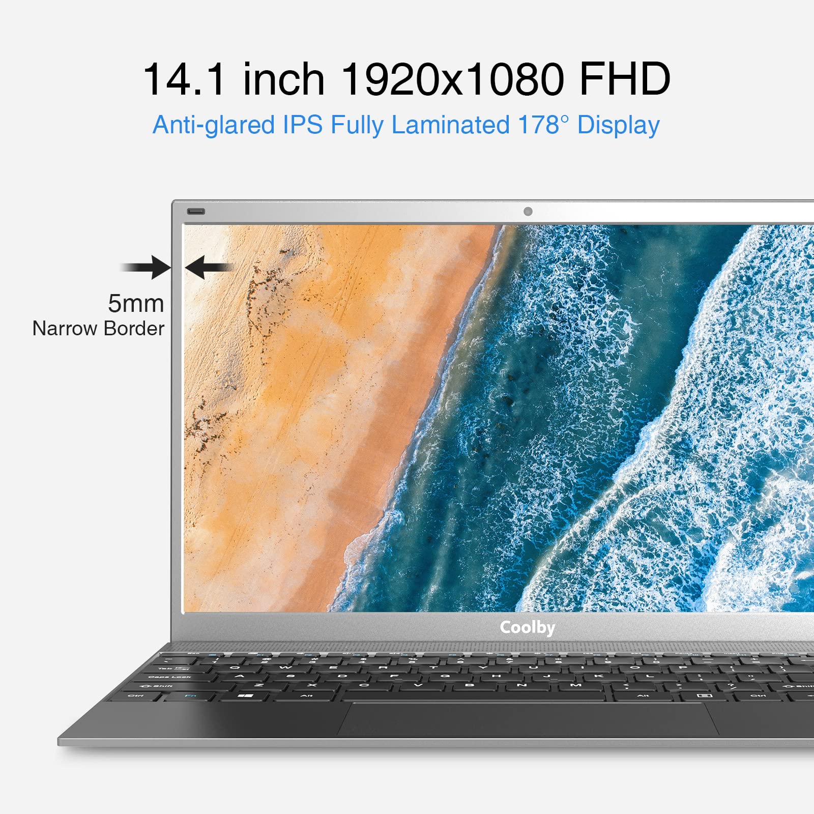 Coolby Windows 11 Laptop, 8GB DDR4 RAM / 128GB SSD Laptop Computer with Intel Celeron J4005, 14.1" FHD 1920X1080 IPS Display, Support 2.4G/5G Hz WiFi, BT, Long-Lasting Battery