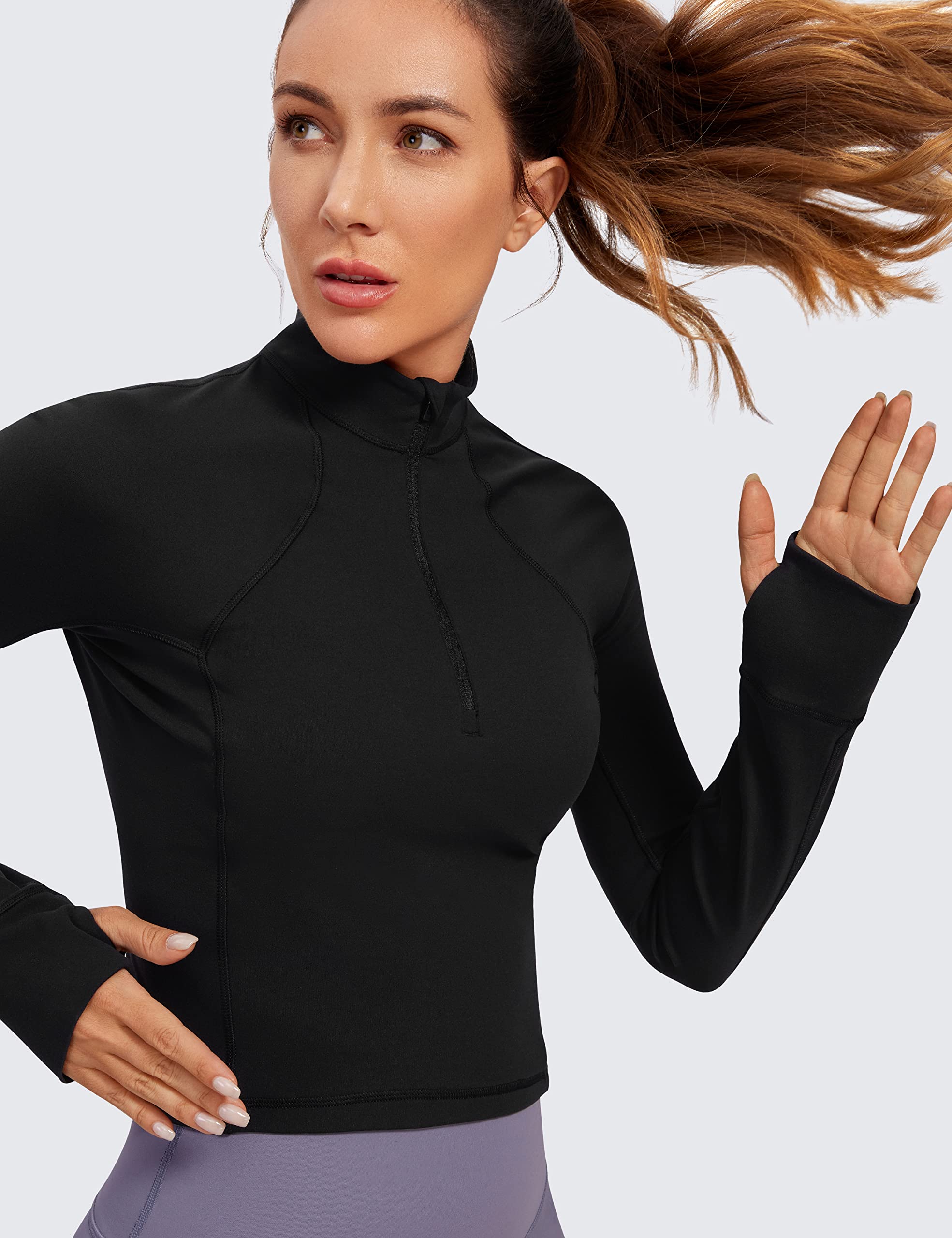 CRZ YOGA Women's Butterluxe Long Sleeve Workout Shirts Half Zip Pullover Sweatshirt Athletic Cropped Tops Running Shirt Pink Peony Medium