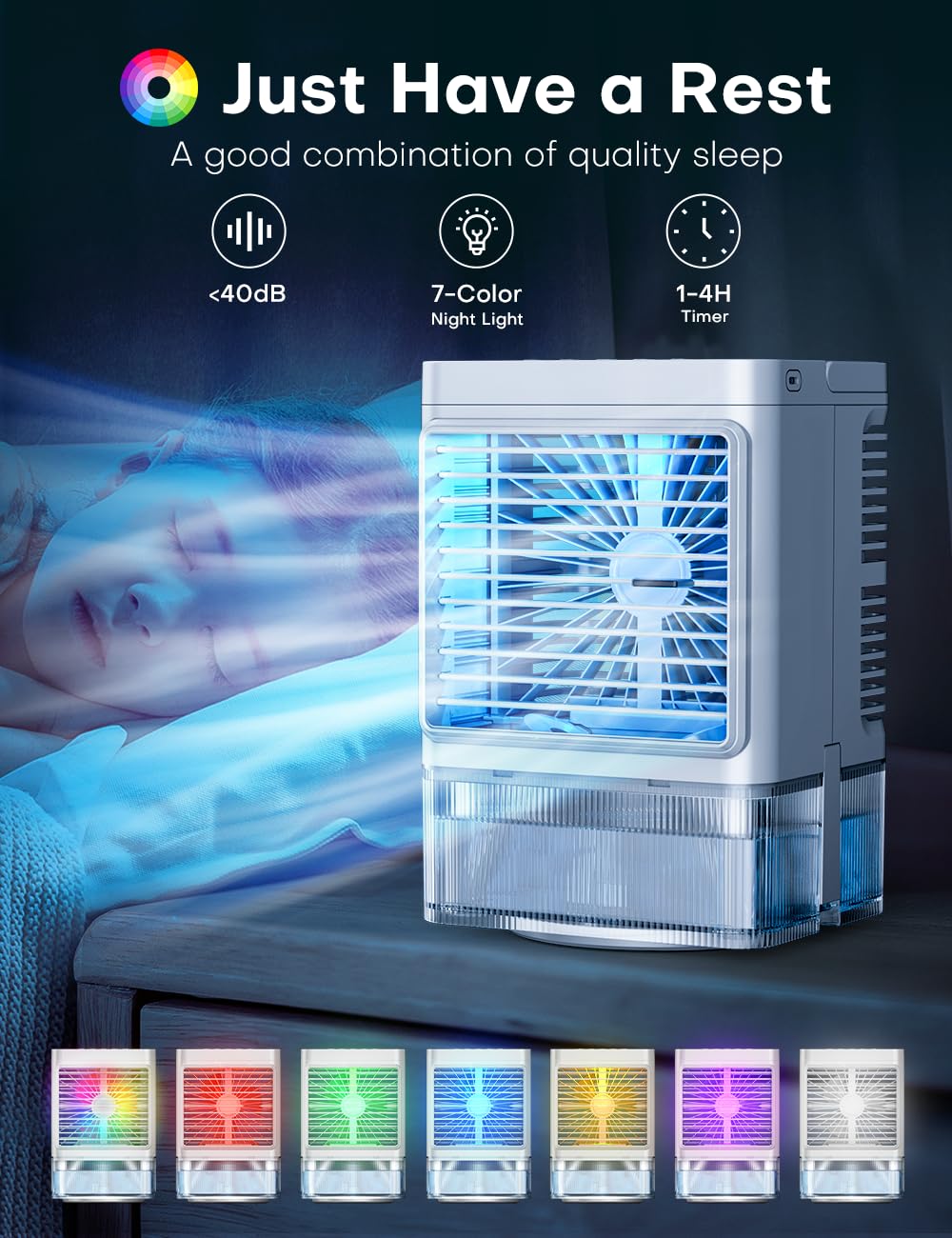 COOLECH Personal Air Conditioner w/Remote & LED Screen, 90° Oscillation, 4H Timer, 7 LED Night Light, 2 Cool Mist, 3 Speeds Evaporative Air Cooler, Portable Air Conditioners for Bedroom Desk Camping