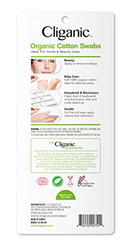 Cliganic Organic Cotton Swabs, 500 Count - 100% Pure Natural Cotton, Chlorine-Free Hypoallergenic, Soft, Gentle & Absorbent Buds