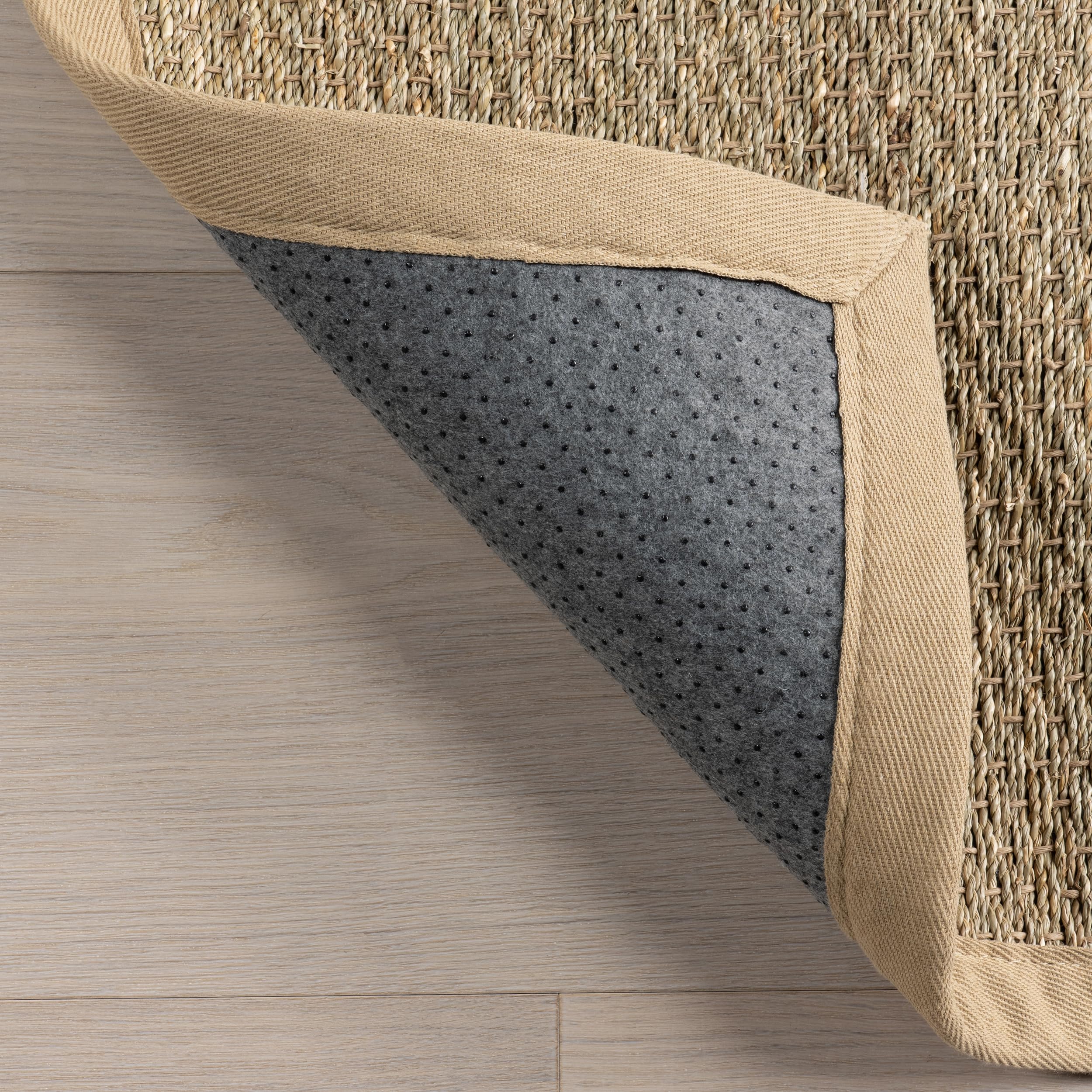 nuLOOM 6 Square Elijah Seagrass Area Rug, Beige, Solid Farmhouse Style, Cotton Bordered, Basketweave, Natural Fiber, For Bedroom, Dining Room, Living Room, Hallway, Office, Kitchen, Entryway