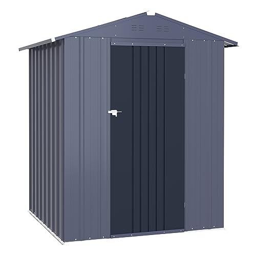 MUPATER 4 x 6 FT Outdoor Storage Shed, Galvanized Metal Garden Tool Shed, Patio Furniture Storage House with Slooping Roof, Lockable Door and Vents for Backyard and Patio, Grey