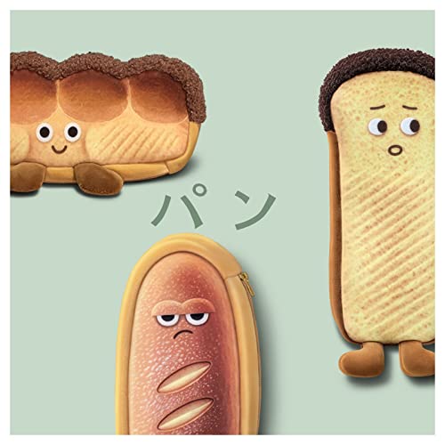HSYHERE Creative Cute Novelty Funny Face Simulation Real Food Theme Toast Hotdog Bread Character Soft Stuffed Surface Clothes Zipper Pencil Box Pencil Bag Pencil Case Pencil Holder Pouch -Bread