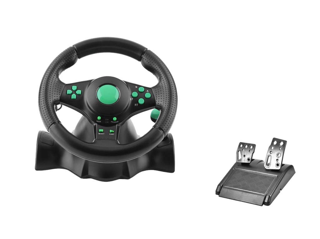 Sport Steering Racing Wheel,Gaming Vibration Racing Steering Wheel Pedals for XBOX 360/ PS2/ PS3/ PC USB Racing Wheel