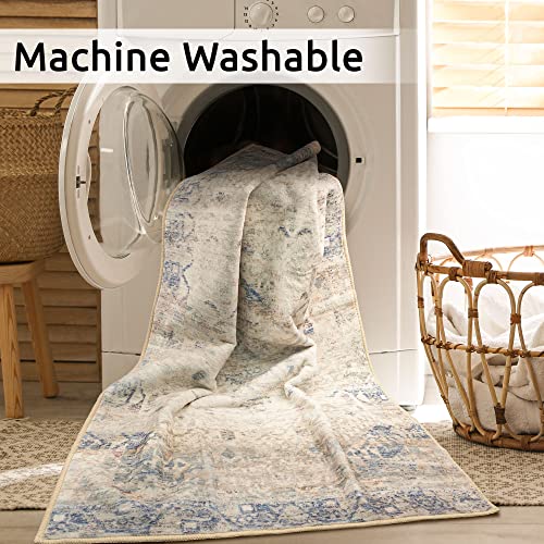RORA Area Rug 2x3 Non-Slip Machine Washable Boho Vintage Distressed Neutral Small Entryway Rug Persian Throw Rug for Bedroom Kitchen Bathroom Low Profile