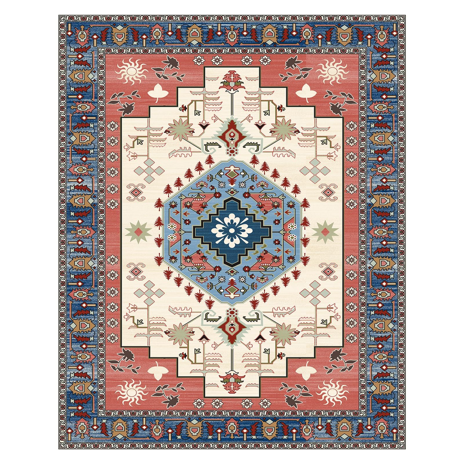 CHOSHOME Washable Rug 8x10 Vintage Boho Medallion Area Rugs with Non-Slip Backing Soft Stain Resistant Non-Shedding Low-Pile Floor Carpet Mat for Living Room Bedroom Kitchen Home Office,Red