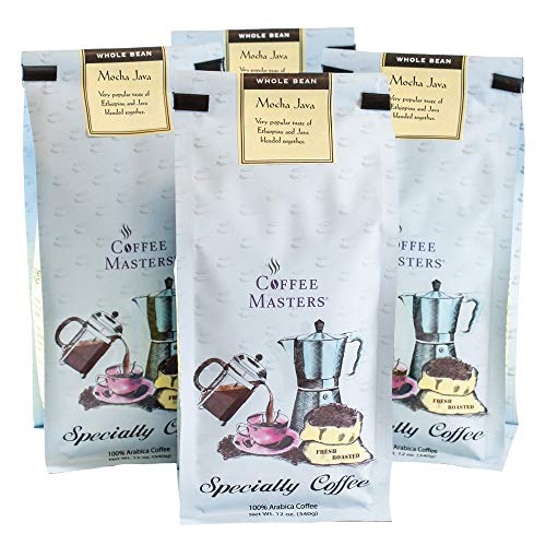 Coffee Masters Gourmet Coffee, Mocha Java Harrar, Whole Bean, 12-Ounce Bags (Pack of 4)
