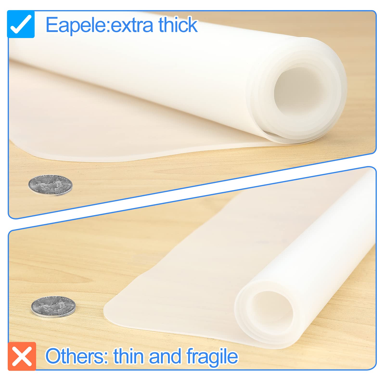 Eapele XX-Large Silicone Mat 36x24inch for Kitchen Counter Crafts Table Protector, Flexible Food-Grade Sheet Perfect for Dough Fondant Baking (transparent)