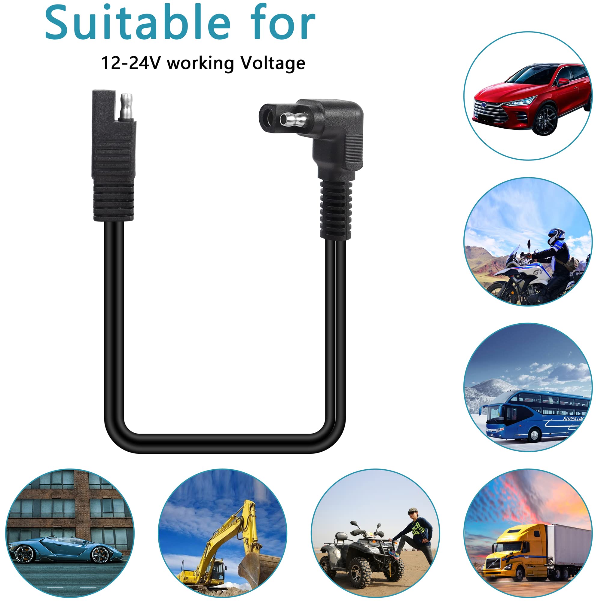 GELRHONR Right Angle SAE Extension Cable,12AWG 2 Pin 90 Degree SAE to SAE Quick Disconnect Power Automotive Extension Cable for Motorcycle Car Solar-2.9Ft