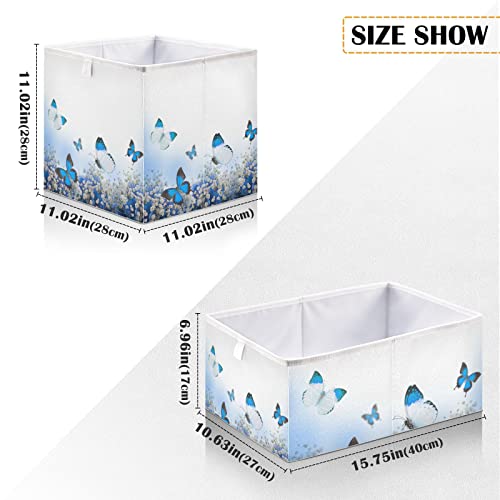 Kigai Blue Hydrangea and Butterfliesblue Hydrangea and Butterflies Cube Storage Bin 11x11x11 In, Large Organizer Collapsible Storage Basket for Shelves, Closet, Storage Room