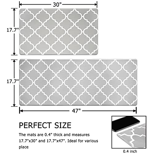 EARTHALL Kitchen Mat [2 PCS] Cushioned Anti-Fatigue Floor Mat, Waterproof Non-Slip Grey Trellis Kitchen Rug Runner Ergonomic Comfort Standing Mat for Kitchen, Home, Office, Sink, Laundry, Desk