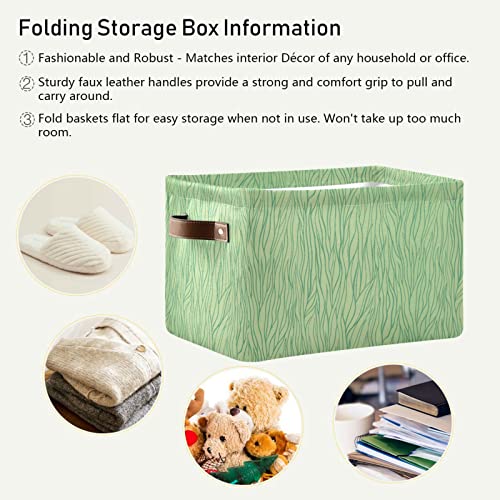 Kigai Bright Grass Square Storage Basket, Portable Leather Storage Basket for Office, Furniture, 14.2 L x 10.2 W x 8.3 H In